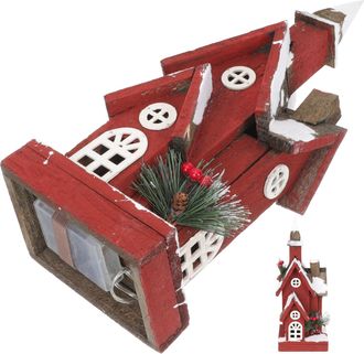 NUOBESTY Leuchtende Rote Weihnachtshütte aus Holz Kleine Tischdekoration Festliche Weihnachtsdeko für Zuhause und Büro Detailgetreue Holzhaus Dekoration ohne B