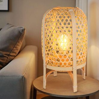 Globo Lighting Tischleuchte Bambus Boho Tischlampe Nachttischlampe Schlafzimmer, Metall naturfarben, 1x E27 Fassung, DxH 22x37cm