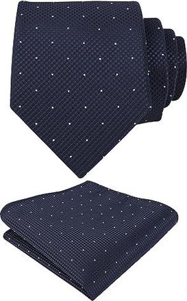Alizeal Cravate classique à pois et mouchoir pour homme - Cravate formelle avec poche carrée, 155-Bleu marine foncé, taille unique