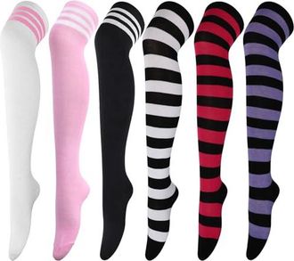 Dreshow 6 Paires Chaussettes Hautes Montantes Chaussettes de Genoux Longues Cuisse Chaussettes Dessus du Genou Haut Bas de D&eacute;marrage Jambi&egrave;res pour Filles et 