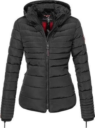 Marikoo Damen warme Winter Steppjacke mit Kapuze Amber Schwarz Gr. XXL