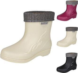 Generic Bottes de pluie en peluche pour femme, bottes de pluie courtes en caoutchouc pour lhiver, chaudes et confortables, chaussures de pluie pour femme, imp