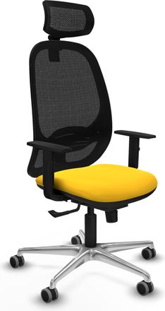 Piqueras y Crespo Hochwertiger Schreibtischstuhl mit 1D-Armen, h&ouml;henverstellbare Lendenwirbelst&uuml;tze und h&ouml;henverstellbares Kopfteil, Schwarz / Gelb