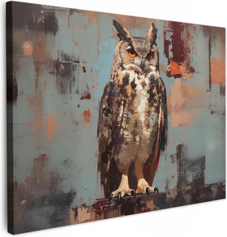 MuchoWow &copy; Wandbilder 70x50 cm Schlafzimmer Home Deko Wohnung Bild Wohnzimmer Fotoleinwand Wand Bilder Leinwand Wall Decor Geschilderd - Abstract - Uil - Bruin