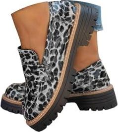 Generic Mocassins orthop&eacute;diques pour femme - Mocassins orthop&eacute;diques &agrave; enfiler en cuir - Soutien de la vo&ucirc;te plantaire - Coupe large - L&eacute;ger - Talon &eacute;pais - B