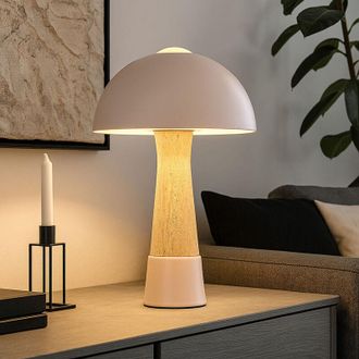 Nowa Lampe de table champignon aspect bois Lampe de salon Lampe de chevet Design champignon Lampe de chambre, m&eacute;tal couleur champagne, 1x E27, DxH 25 x