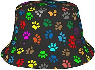 Generic Funky Chapeau de Soleil Trace Doodle Empreintes de Pattes de Chat Chapeaux de Seau Unisex Été Bouchon De Seau pour Filles pêche Vacances