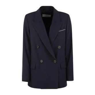 PESERICO Femme, Vestes, Bleu, Taille: 34 FR Blazer Crois&eacute; en M&eacute;lange de Viscose