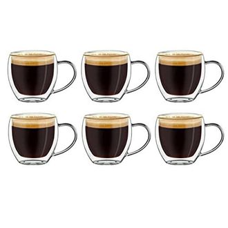 Creano Verres à expresso à double paroi avec anse, lot de 6 100 ml, tasses à moka, verres thermiques à effet flottant