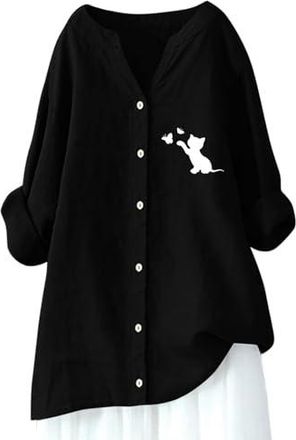 Generic Hauts d&eacute;t&eacute; en lin pour femmes, manches longues 3/4, chemises en coton 2025, chemisiers surdimensionn&eacute;s d&eacute;contract&eacute;s pour femmes, gaze froiss&eacute;e, grande