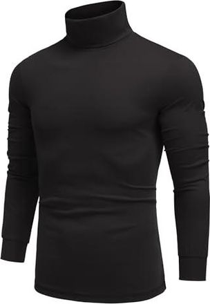 Coofandy Chemise Homme Col Roul&eacute; Manches Longues Uni Confortable Hiver sous V&ecirc;tement Chaud Noir L