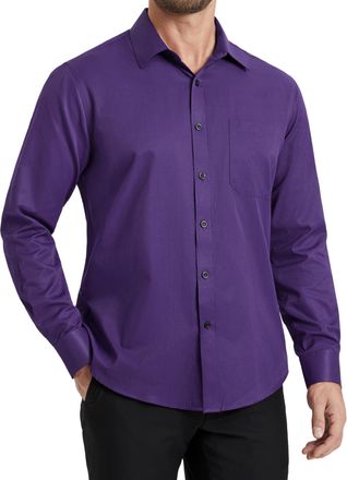 Hisdern Herren Hemd Langarm Formelle Hemd Businesshemden Freizeithemden Langarmhemd Regular Fit Freizeithemd Hemden Violett 5XL