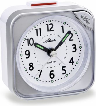 Atlanta Mocassin Quarzwecker ohne Ticken Reisewecker Licht Snooze Crescendo - 2119/19 Silber