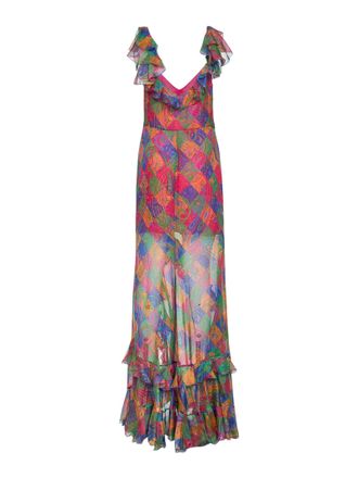 Etro Womens Geometric Paisley Pattern Silk Chiffon Maxi Dress