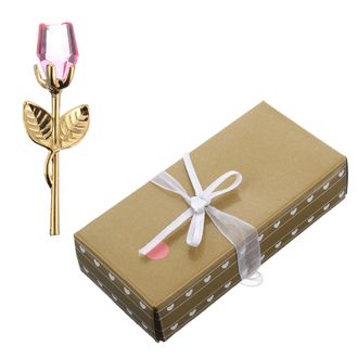 Lurrose Kristallrosen Ornament mit Goldfarbenem Stiel und Rosa Bl&uuml;te 20x30x90mm Dekorative Valentinsrose f&uuml;r Romantische Tischdekoration und Geschenk
