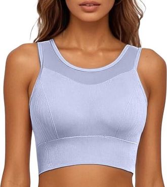 Generic Soutien-gorge de sport 2026, grande taille, r&eacute;sistant aux chocs, fronc&eacute;, pour yoga, fitness, course &agrave; pied, respirant, s&eacute;chage rapide, bleu, M