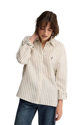 Polo Club Hemd marineblau gestreift mit Crinkle-Effekt im Loose Fit mit Rigby Go Logo