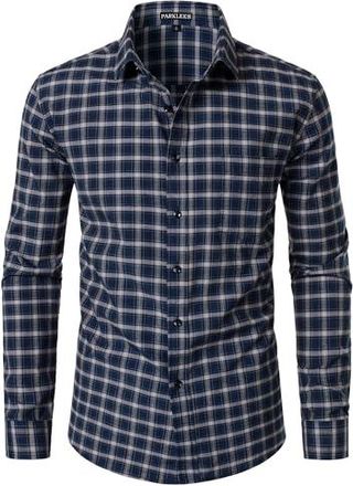PARKLEES Chemise l&eacute;g&egrave;re &agrave; carreaux pour homme, coupe ajust&eacute;e, &agrave; carreaux, chemise boutonn&eacute;e &agrave; manches longues avec poche, Motif carreaux Bleu marine, L