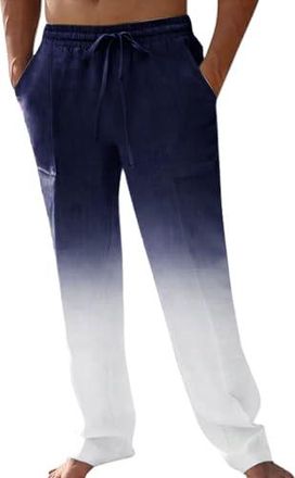 Generic Pantalon baggy en coton et lin pour homme, d&eacute;contract&eacute; et tendance, couleur unie, d&eacute;grad&eacute; de couleur, pantalon de plage ample en lin, pantalon de plag