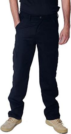 Ibex Ibex TS2 Pantalon cargo de travail pour homme avec poche genouill&egrave;re, noir/bleu marine (tailles - 28W - 50W), Noir, 46W Grande longueur