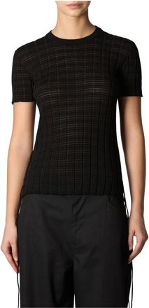 Roberto Collina Femme, Tops, Noir, Taille: 40 FR Haut c&ocirc;tel&eacute; en coton &agrave; col rond