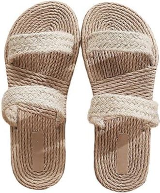 Supvox Sandales De Plage Plates En Paille Synth&eacute;tique Femme Beige Taille 39 Semelle Plate D&eacute;contract&eacute;e Pour Maison, Plage Et Balade Estivale