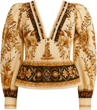 Farm Rio Farm Rio, Femme, Blouses et Chemises, Multicolore, Taille: 38 FR Majestic Garden Lace Puff Sleeve Blouse