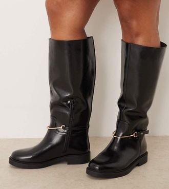 Asos Curve - Cole - Bottes cavalières montantes plates avec finition - Noir
