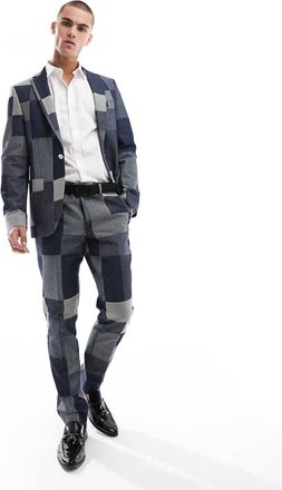 Twisted Tailor Pantalon de costume en jean style patchwork-Multicolore