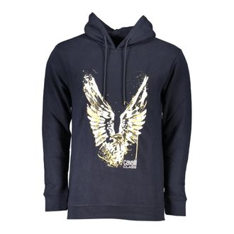 Cavalli Blaue Kapuzenpullover mit langen &Auml;rmeln und Logodruck - - Sweatshirts & Hoodies - Herren - Blau - S