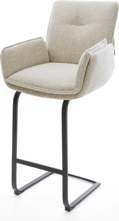 DELIFE Barstuhl Nela-Flex Webstoff Soft Beige Freischwinger Flach Metall Schwarz, Barst&uuml;hle