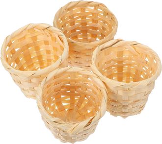 Cabilock 4pcs Mini Rattan Korb Geflochtener Blumenkorb Kleiner Wicker Basket Gewebte Korb Miniatur Henkelkorb Weidenkorb Kinder Körbchen Party-Dekoration Blume