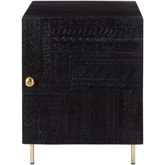 Rendez-Vous Déco Rendez-vous Déco - Chevet 1 porte en bois gravé noir et métal doré - chimane