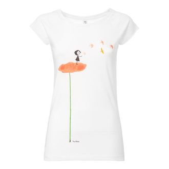 FellHerz Schwalbenzug wei&szlig; - XL - s&uuml;&szlig;es Damen T-Shirt aus 100% Bio-Baumwolle Organic Cotton fair nachhaltig alternativ orange Blume V&ouml;gel M&auml;dchen Fee