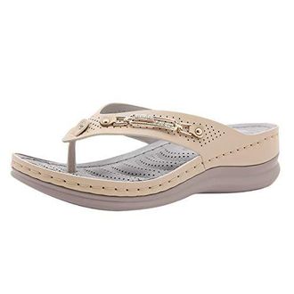 Generic Tongs en cuir pour femme - Pointure 39 - Avec paillettes - Semelles &eacute;paisses - Talon compens&eacute; - Chaussures de plage - Pantoufles creuses - Pour l&eacute;t&eacute; -