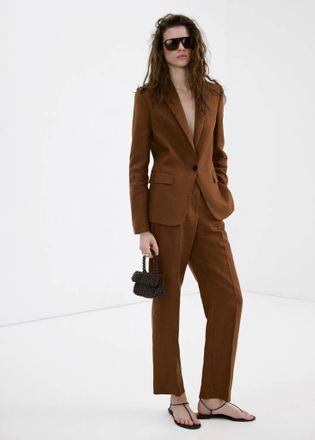 Mango Blazer costume lin marron - Femme - 32 - MANGO