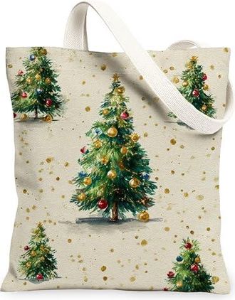 Generic Sac fourre-tout festif en toile, motif arbre de No&euml;l artistique, sacs de courses r&eacute;utilisables, sacs &agrave; bandouli&egrave;re l&eacute;gers et lavables pour les voyages