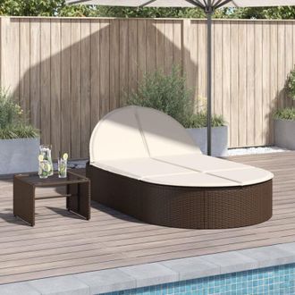 vidaXL Doppel-Sonnenliege mit Auflagen Braun Poly Rattan - Vidaxl