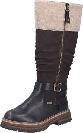 Rieker Winterstiefel RIEKER, Damen, Gr. 37, XL-Schaft, dunkelbraun, schwarz, beige, Filz, Lederimitat, Nubuklederimitat, Schuhe Winterstiefel, Langschaftstie