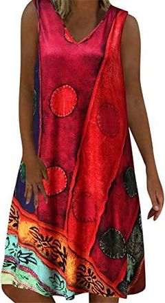 Generic Robes boh&egrave;me pour femmes, grande taille, gilets, robe d&eacute;t&eacute;, plage, caftan &agrave; imprim&eacute; floral, mode 2026, Rouge, M