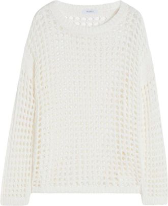 Max Mara Femme, Pulls, Blanc, Taille: 42 FR Pull en Maille de Coton Pur avec D&eacute;tails Sangle