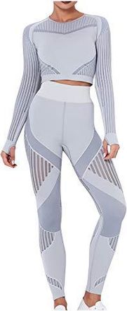 Lazzboy V&ecirc;tement de Sport Femme 2 Pi&egrave;ces Surv&ecirc;tements Ensembles dentra&icirc;nement Ensembles Soutien-Gorge Sport Legging de Yoga Sportswear Fitness Gris XS