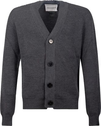Amaranto cardigan en maille nervurée à col v - Gris