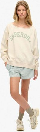 Superdry Athletic Essentials - Sweat ras de cou &agrave; encolure Bardot - Blanc cass&eacute; d&eacute;sert