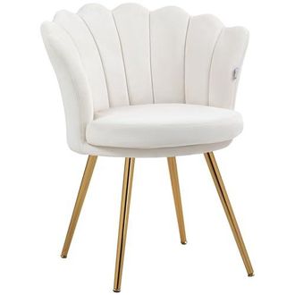 HOMCOM Fauteuil Coquillage Chaise Coiffeuse Fauteuil en Velours avec Pieds en m&eacute;tal dor&eacute; pour Salon Chambre et Salle &agrave; Manger 67l x 64P x 77H cm cr&egrave;me