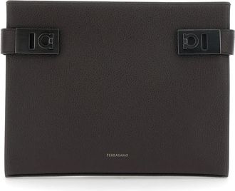 Ferragamo Homme, Sacs, Brun, Taille: ONE Size Gancio Embossed Crossbody Bag