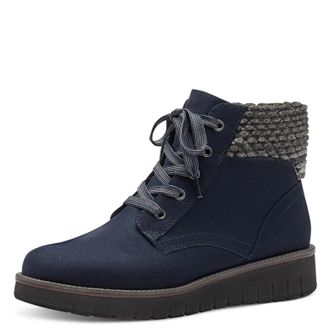 Marco Tozzi Damen Stiefeletten zum Schn&uuml;ren mit Stoffbund Flach, Blau (Dk.Navy Comb), 39