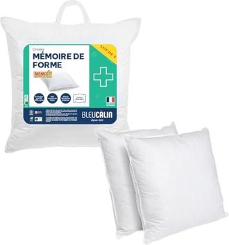 Bleu Calin Bleu Câlin 2er-Set quadratische Kopfkissen, Stege aus Memory-Schaum und Polyesterfaser, Hülle aus Baumwolle, weiß, 60 x 60 cm