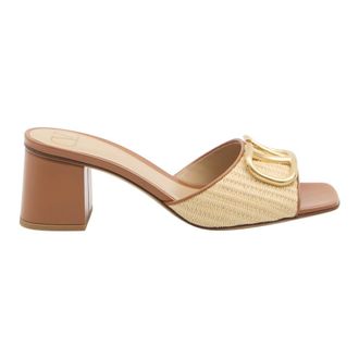 Valentino Garavani Femme, Chaussures, Beige, Taille: 39 1/2 EU VLogo Signature Block Heel Slide Sandal