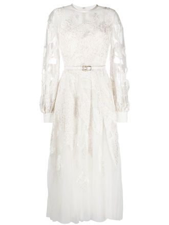 Elie Saab robe mi-longue &agrave; perles brod&eacute;es - Blanc